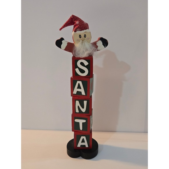 Holiday | Wooden Santa Blocks Stack Christmas Holiday Decor Tabletop ...